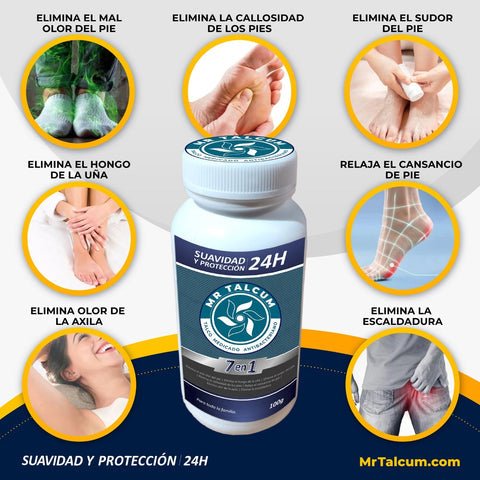 ⭐Talco 7 en 1🌿 Anti: Olor, hongo, sudor, callosidad, cansancio, escald ...